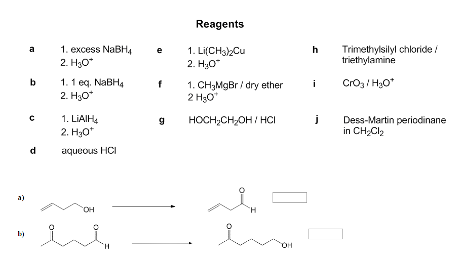 Solved Reagents 1. excess NaBH4 2. H30 1. 1 eq. NaBH4 2. H30 | Chegg.com