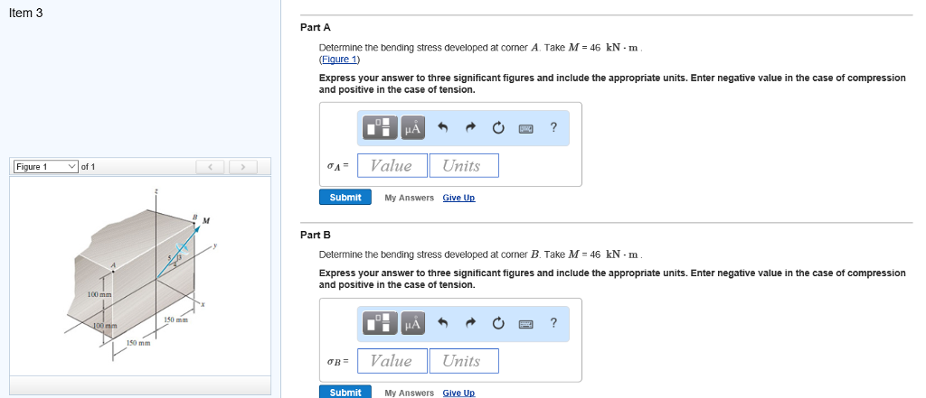 Solved tem 3 Part A Determine the bending stress developed | Chegg.com