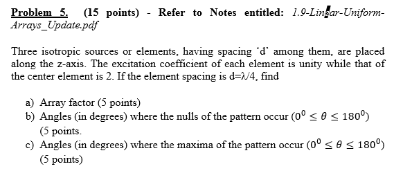 Solved Three isotropic sources or elements, having spacing | Chegg.com