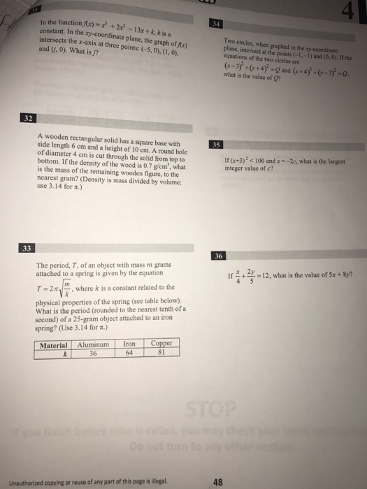 Solved In the function f(x) = x^3 + 2x^2 - 13x + k, k is a | Chegg.com