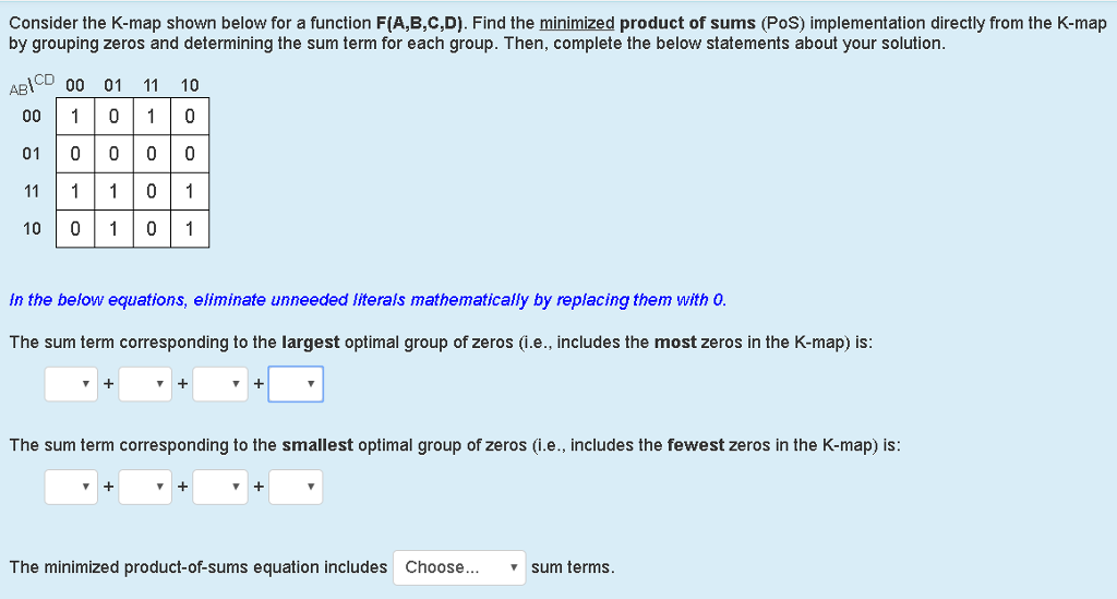 Solved Consider the K-map shown below for a function | Chegg.com