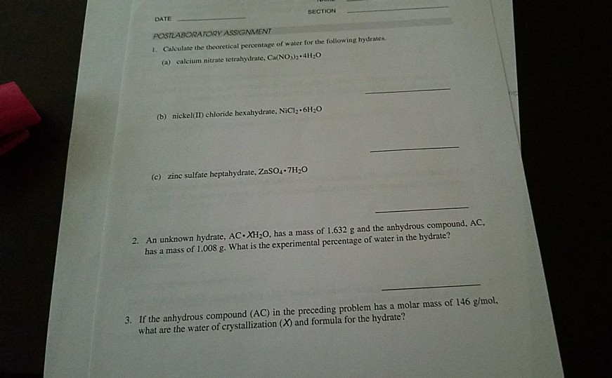 Solved DATE SECTION POSTLABORATORY ASSIGNMENT 1、 Calculate | Chegg.com