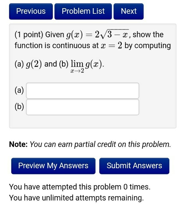 Solved PreviouS Problem List Next (1 point) Given | Chegg.com