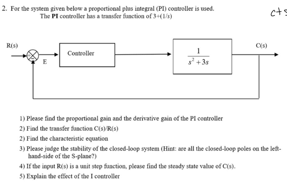 Solved 2 For The System Given Below A Proportional Plus 3742
