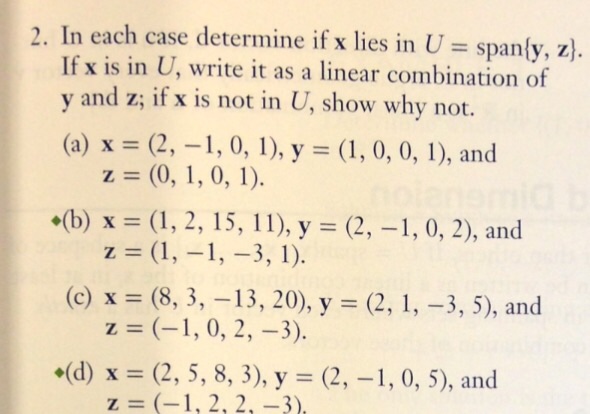 Solved 2 In Each Case Determine If X Lies In U Span{y