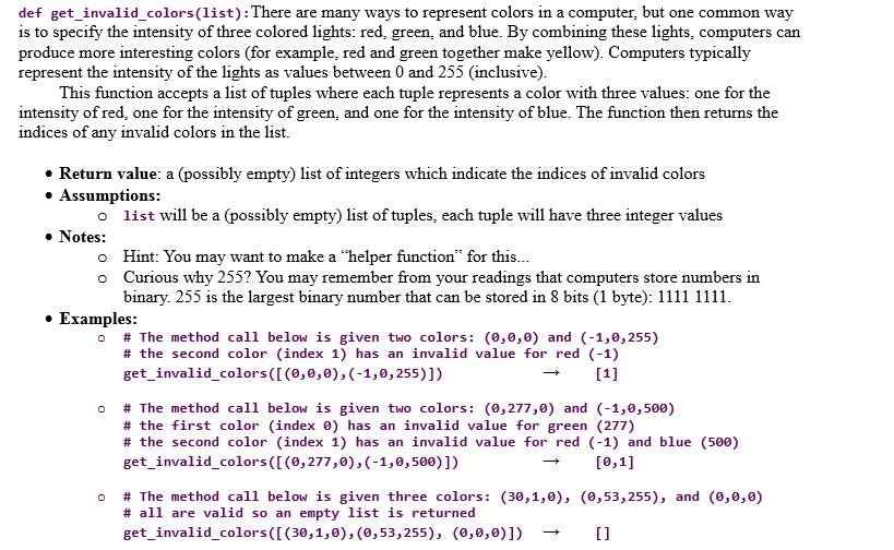 Solved def get_invalid_colors(list): There are many ways to | Chegg.com