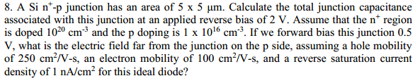 Solved A Si n+-p junction has an area of 5 x 5 fim. | Chegg.com