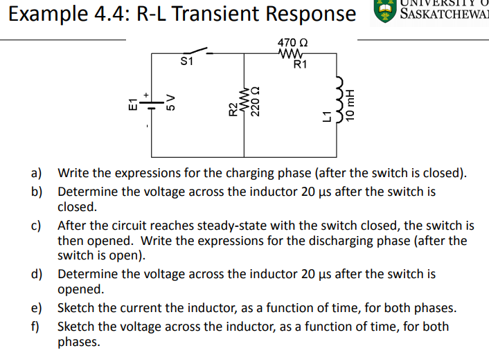 Solved Example 4.4: R-L Transient Response SASKATCHEWA 470 Ω | Chegg.com