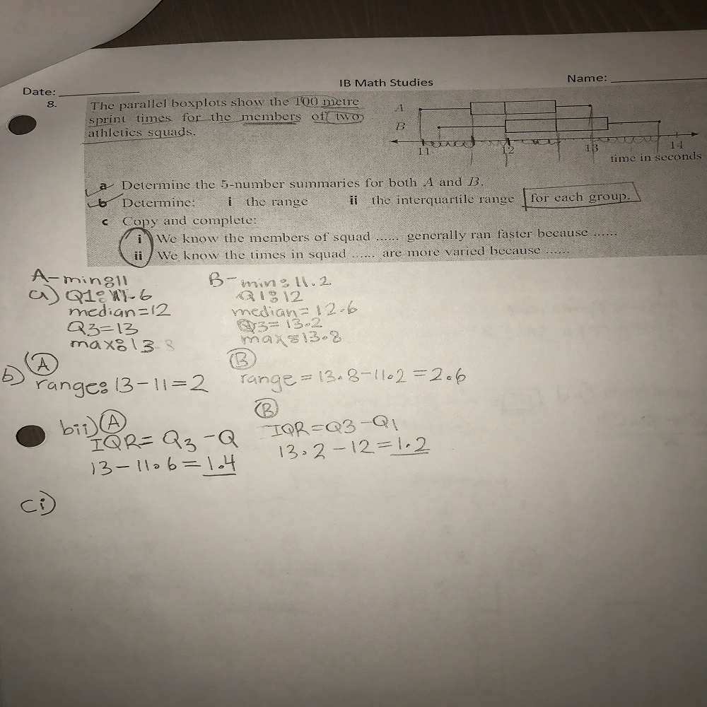 Solved The parallel boxplots show the 100 metre sprint time | Chegg.com