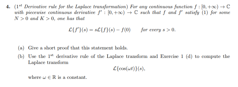 Solved 4. (1st Derivative rule for the Laplace | Chegg.com