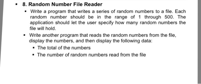 Solved Random Number File Reader Write A Program That 4249