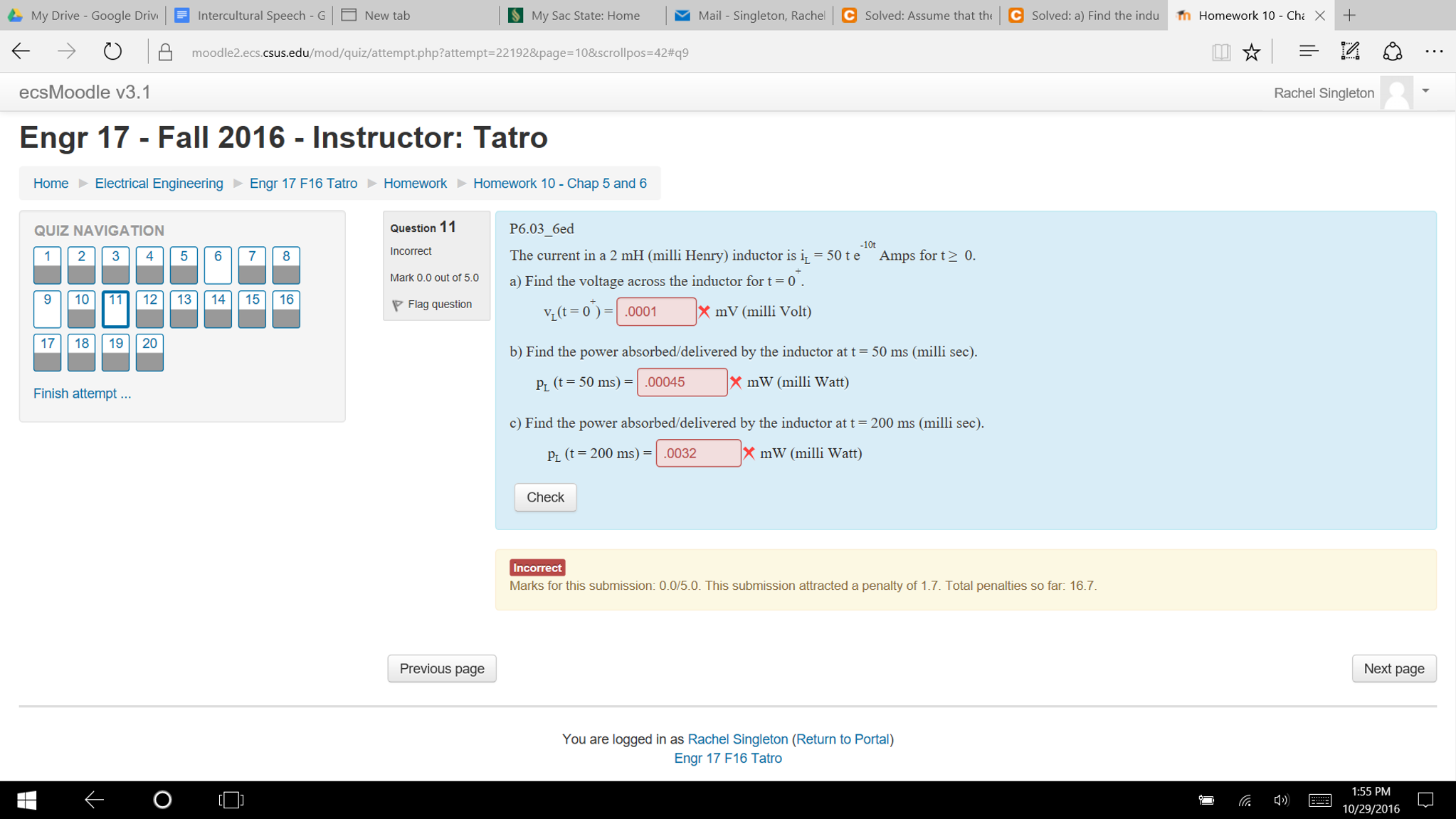 Solved P6.03_6ed The current in a 2 mH (milli Henry) | Chegg.com