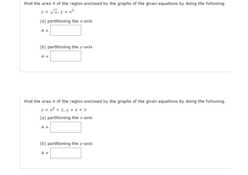 Solved Find the area A of the region enclosed by the graphs | Chegg.com