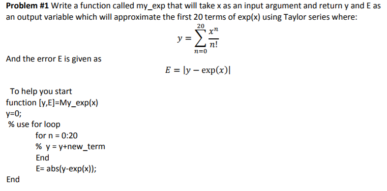 Solved Problem #1 write a function called my-exp that will | Chegg.com