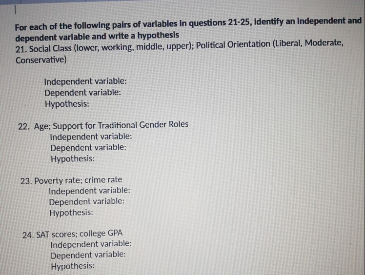 Solved For each of the following pairs of variables in | Chegg.com