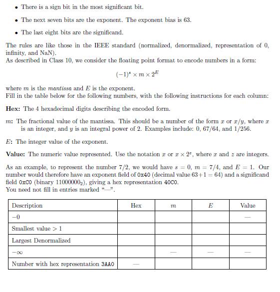 Consider the following 16-bit floating point | Chegg.com