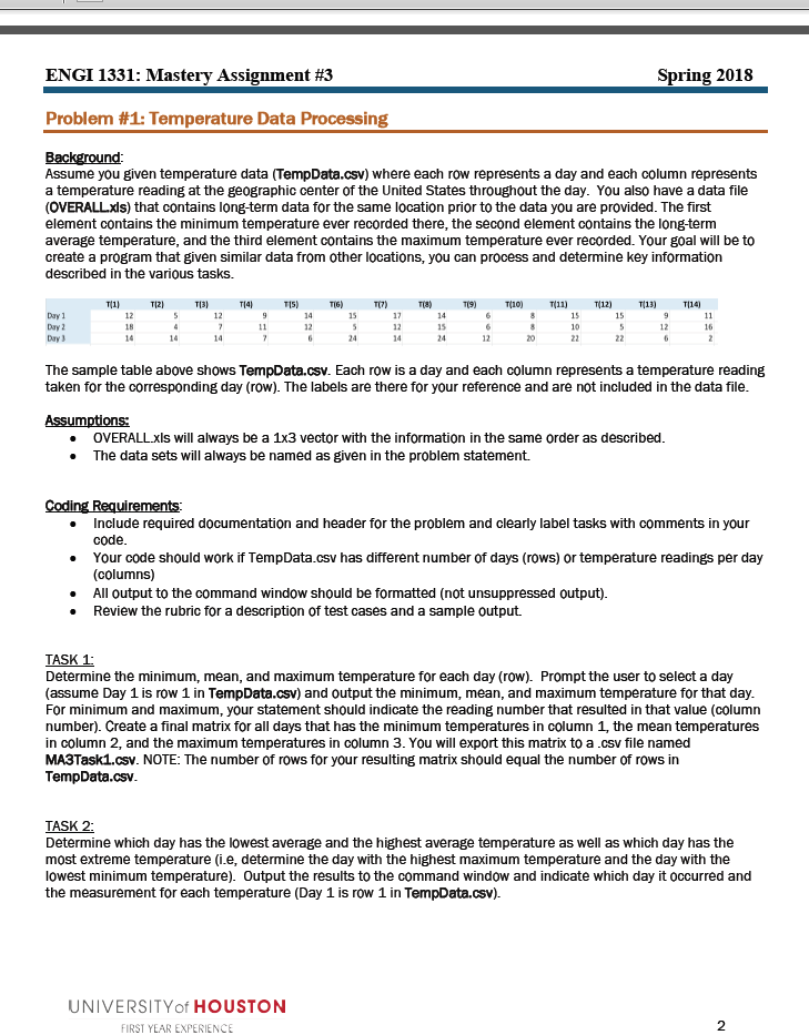 ENGI 1331: Mastery Assignment #3 Spring 201:8 Problem | Chegg.com