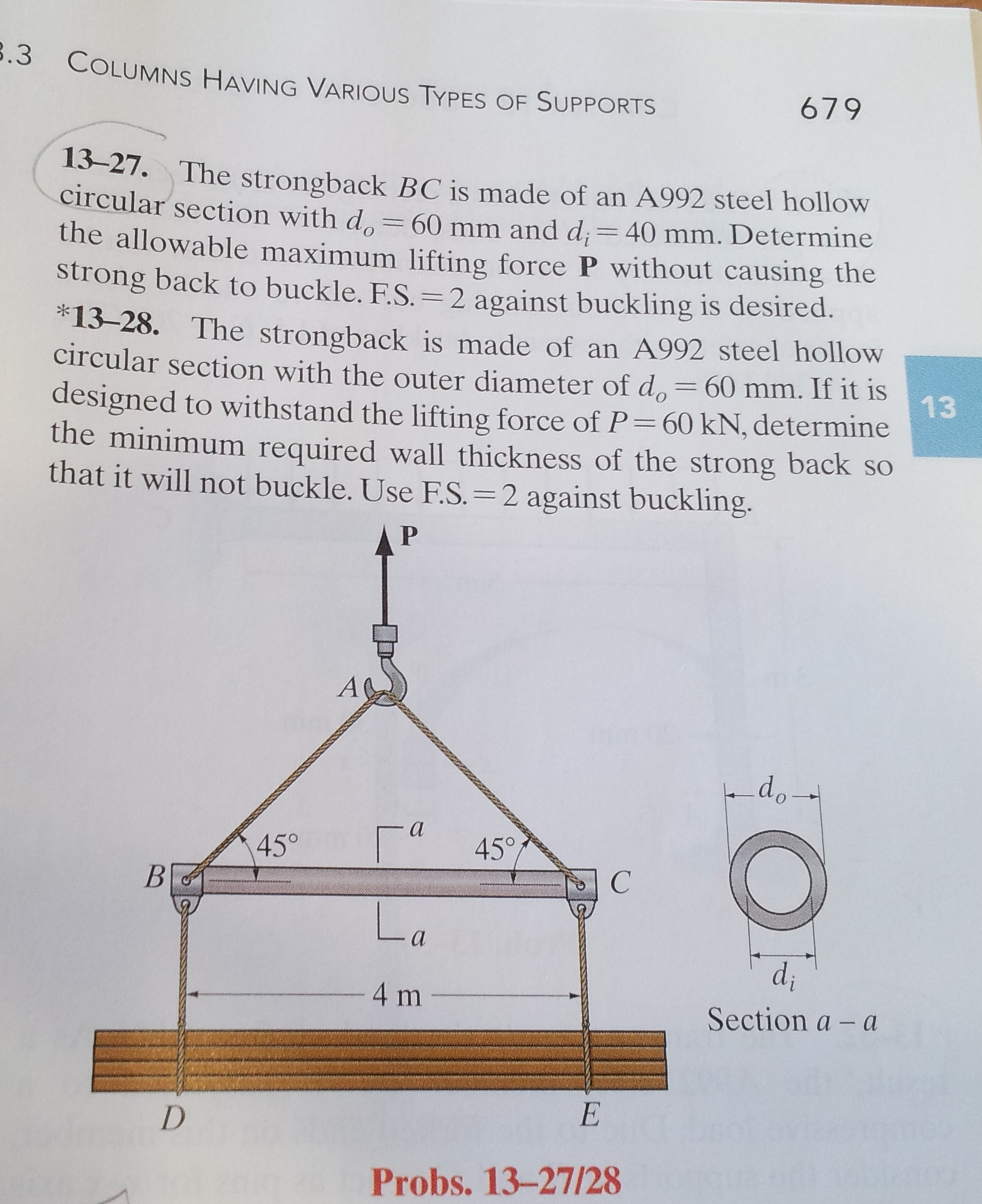 Solved The strongback BC is made of an A992 steel hollow | Chegg.com