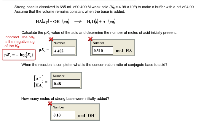 Solved Strong base is dissolved in 685 mL of 0.400 M weak | Chegg.com