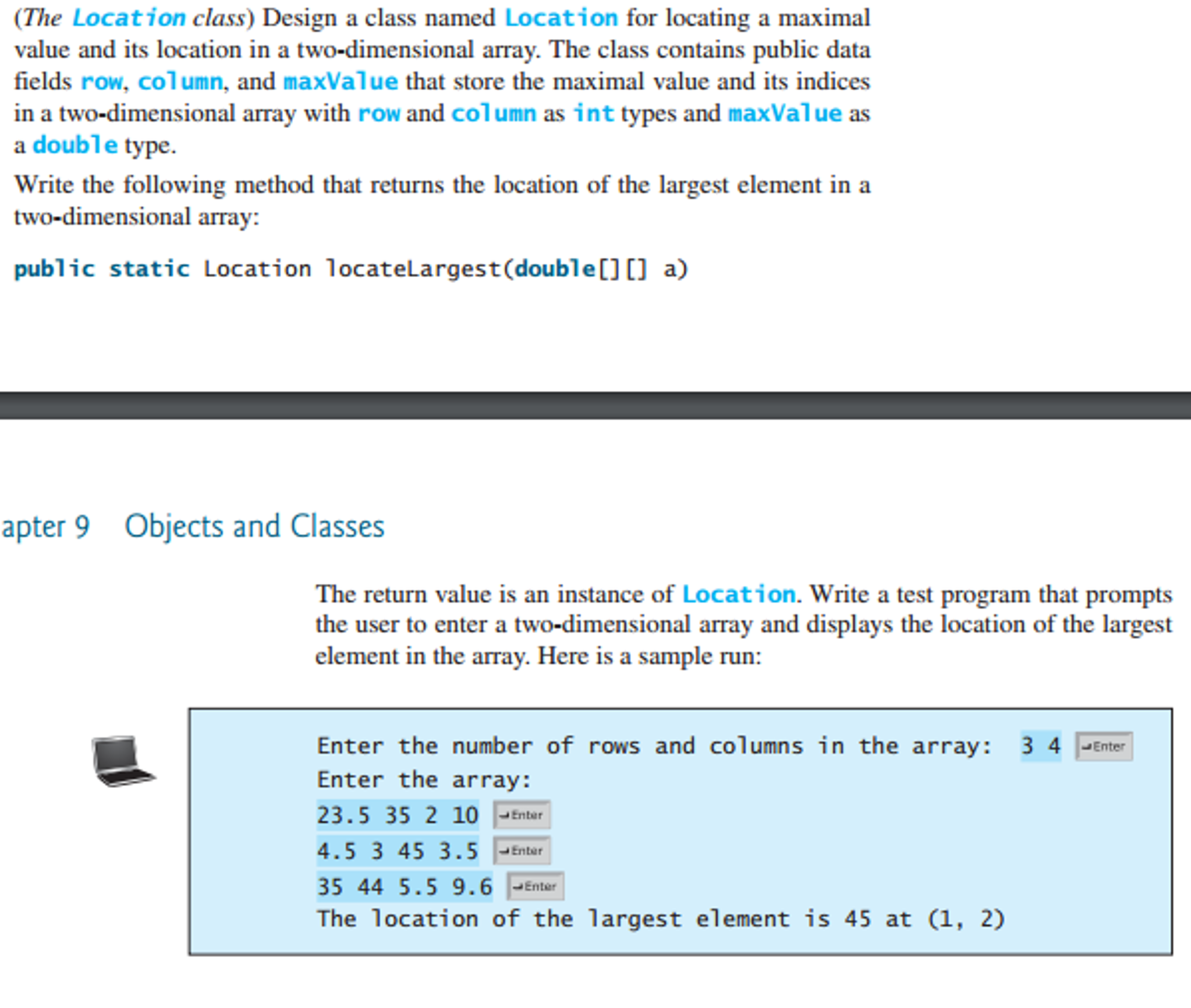 Solved Design a class named Location for locating a maximal | Chegg.com