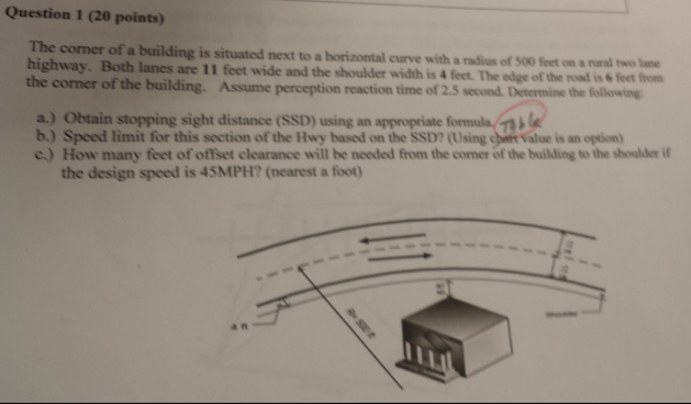 Solved Given: A horizontal curve has a radius of 500 ft Two | Chegg.com