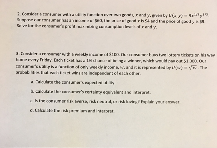 Solved Consider a consumer with a utility function over two | Chegg.com