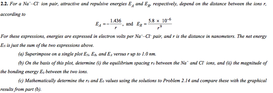 Solved For a Na^+ - Cl^- ion pair, attractive and repulsive | Chegg.com