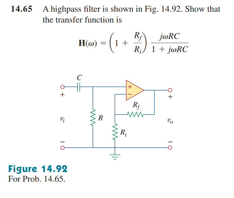 Solved 14.65 A highpass filter is shown in Fig. 14.92. Show | Chegg.com
