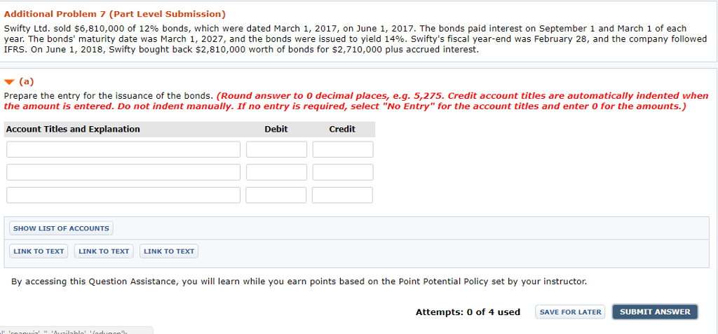 Solved Additional Problem 7 (Part Level Submission) Swifty | Chegg.com