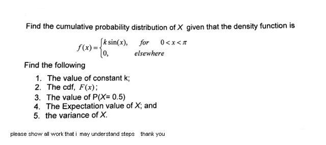 Solved Find the cumulative probability distribution of X | Chegg.com