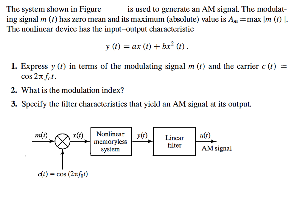 Solved The system shown in Figure is used to generate an AM | Chegg.com