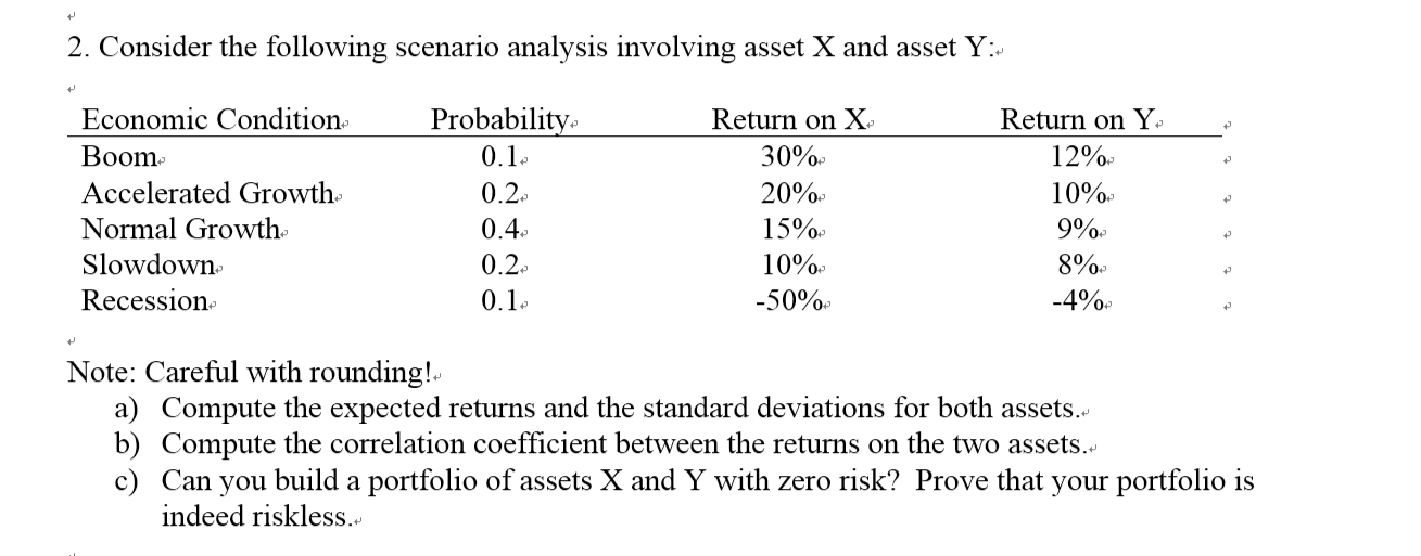 Solved Consider the following scenario analysis involving | Chegg.com