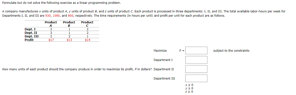 Solved Formulate But Do Not Solve The Following Exercise As