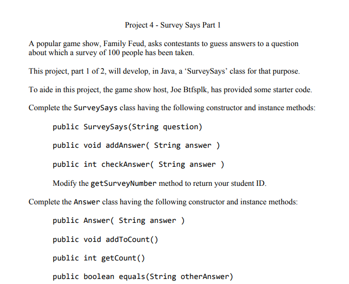 Project 4 - Survey Says Part 1 A popular game show, | Chegg.com