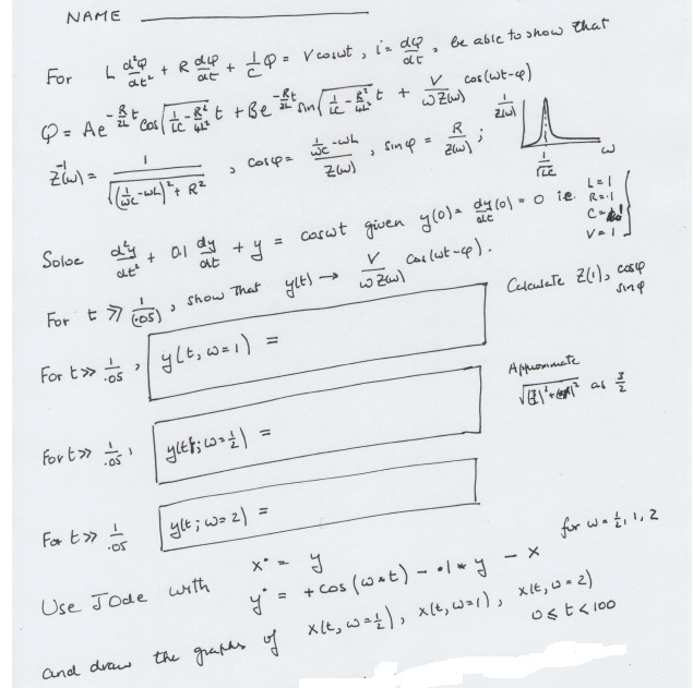 For L d^2Q/dt+R dp/dt+1/cQ= v cos wt , i= dQ/dt, be | Chegg.com