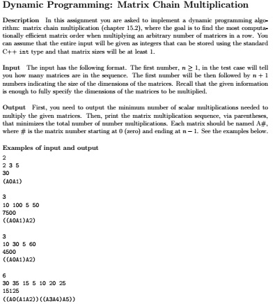 Solved Dynamic Programming: Matrix Chain Multiplication | Chegg.com