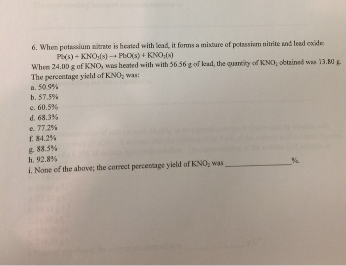 Solved When potassium nitrate is heated with lead, it forms | Chegg.com