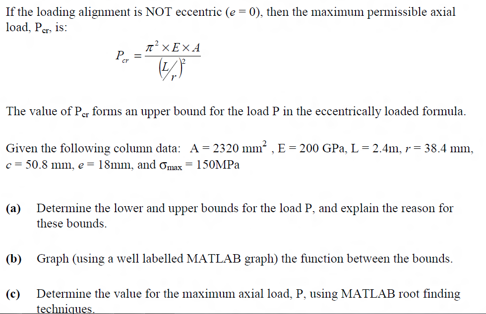 For an eccentrically loaded, pinned - end column with | Chegg.com