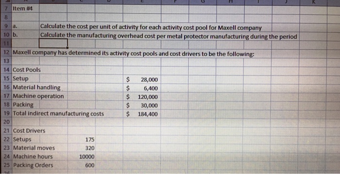 Solved 7 Item #4 Calculate the cost per unit of activity for | Chegg.com