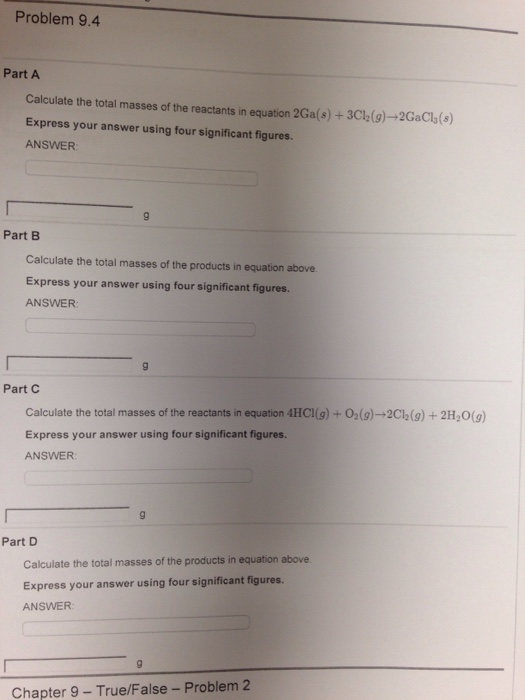 Solved Calculate the total masses of the reactants in | Chegg.com