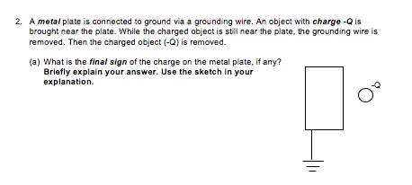 Solved 2. A metal plate is connected to ground via a | Chegg.com