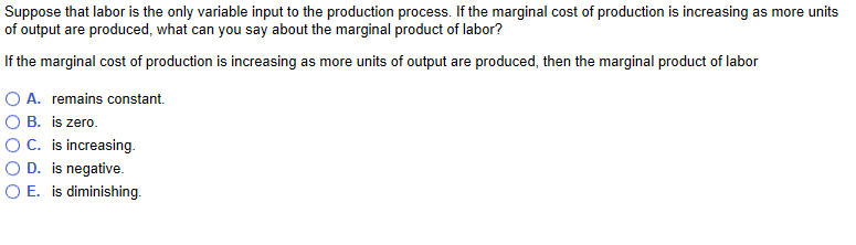 Solved Suppose That Labor Is The Only Variable Input To The