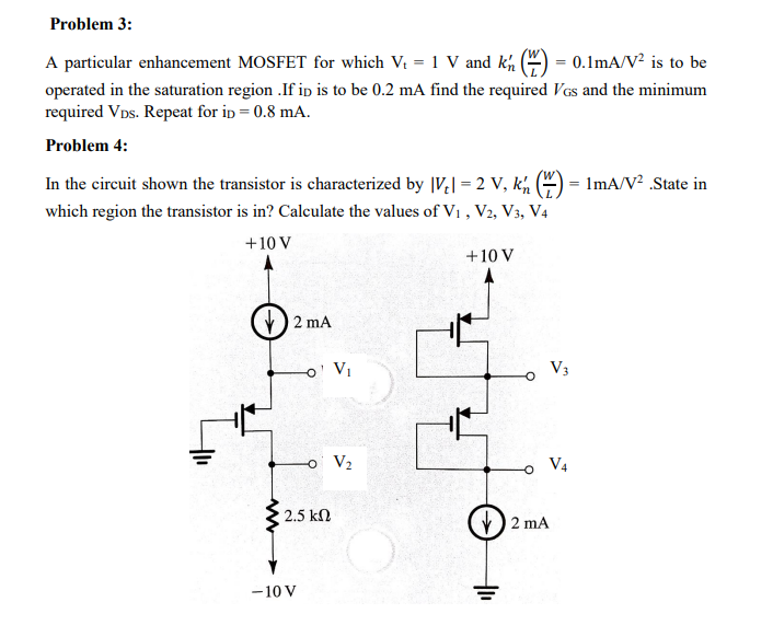 Solved Problem 3: A particular enhancement MOSFET for which | Chegg.com