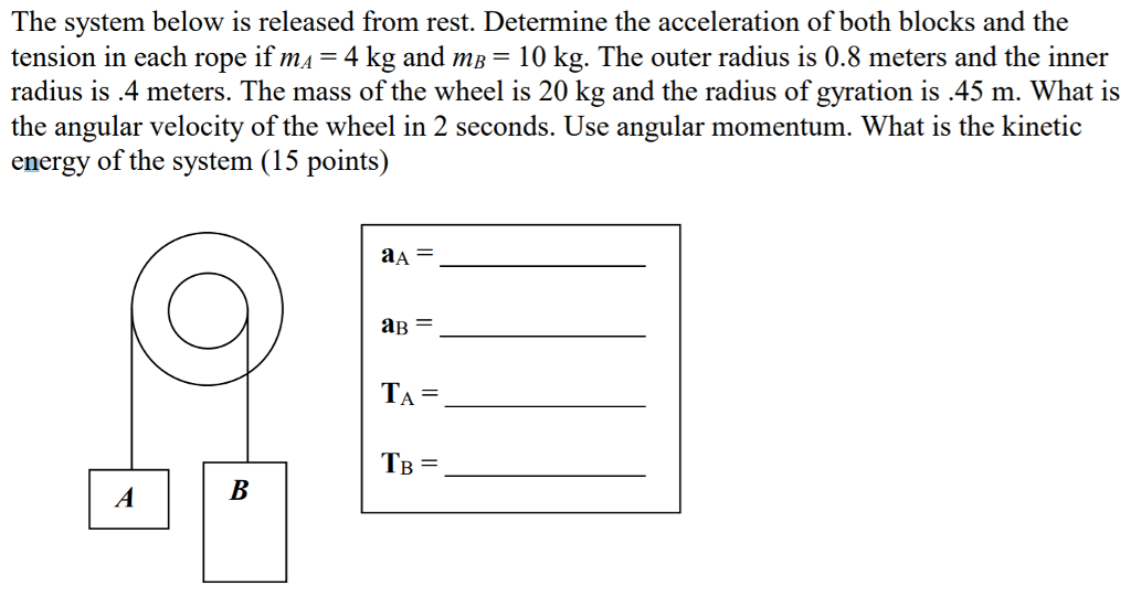 Solved The system below is released from rest. Determine the | Chegg.com