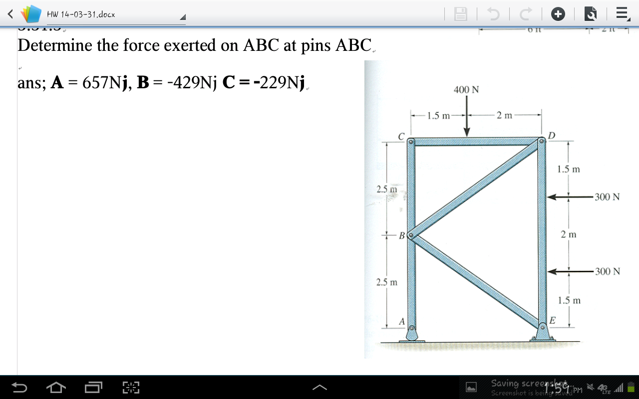 Determine the force exerted on ABC at pins ABC. | Chegg.com