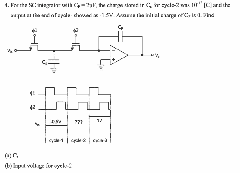 Solved 4.For the SC integrator with Cr 2pF, the charge | Chegg.com