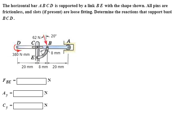 Solved The horizontal bar ABCD is supported by a link B E | Chegg.com