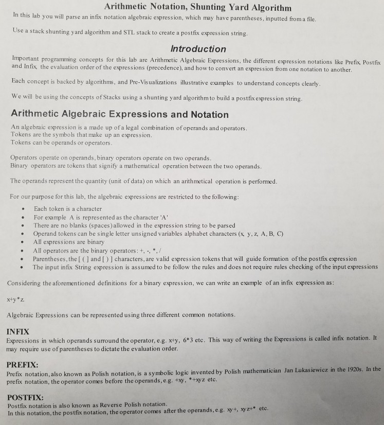Solved Arithmetic Notation, Shunting Yard Algorithm In this | Chegg.com