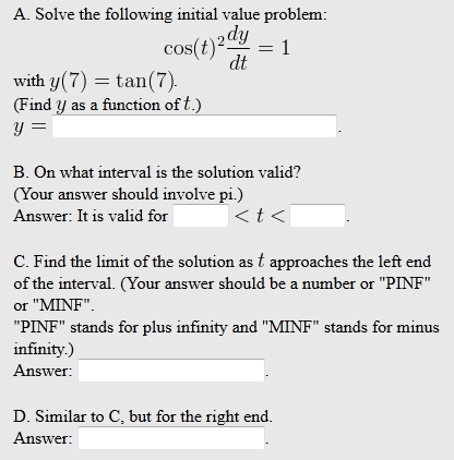 Solved Solve the following initial value problem: cos(t)2 | Chegg.com