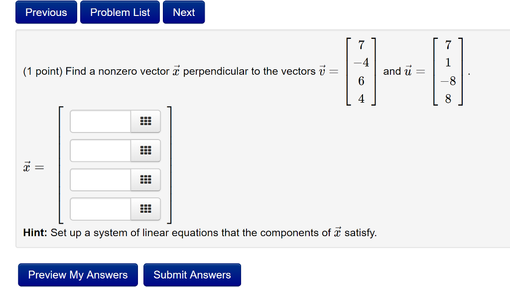 Solved Find a nonzero vector x? x? perpendicular to the | Chegg.com